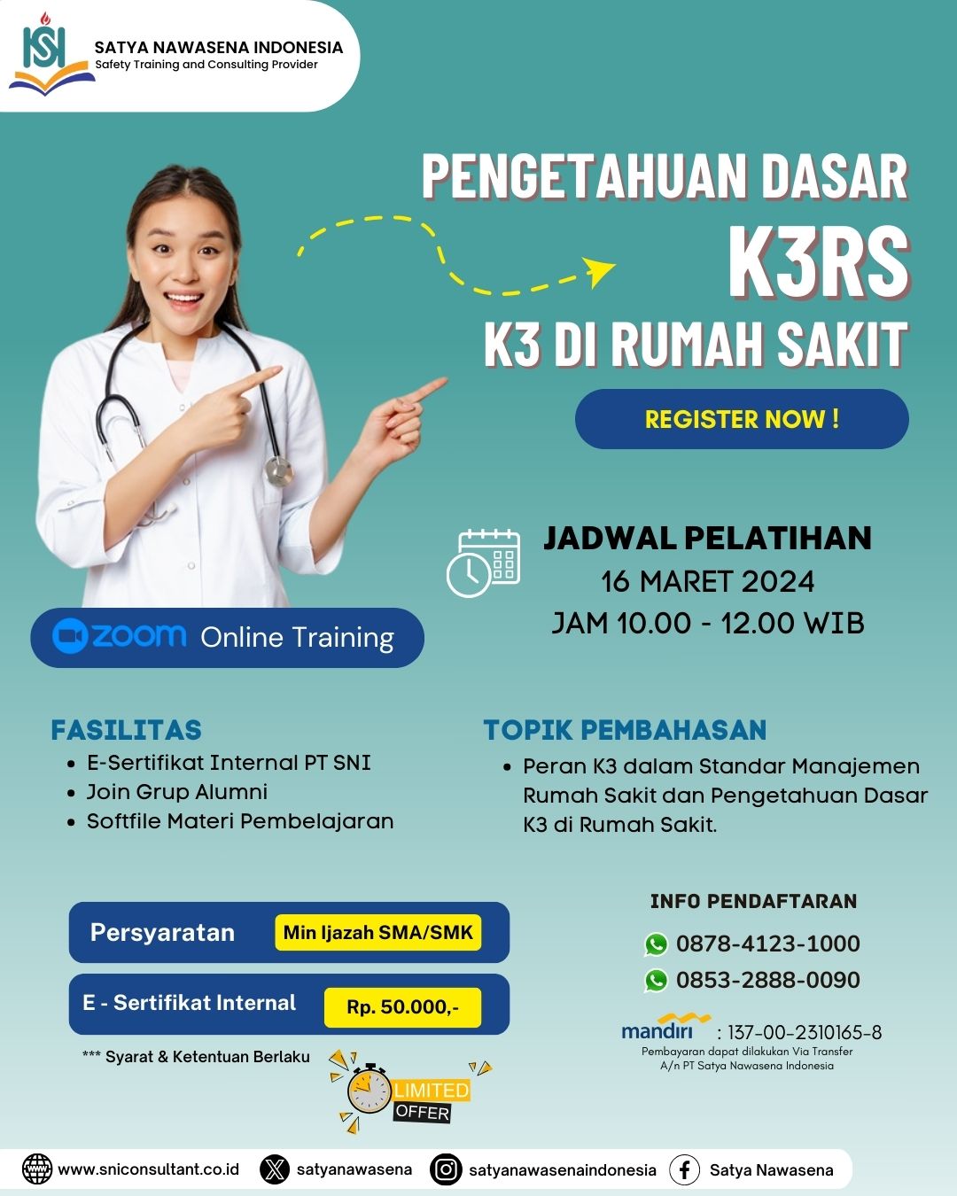 PELATIHAN DASAR K3 RUMAH SAKIT - PT. Satya Nawasena Indonesia